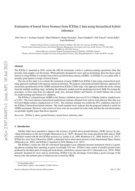 Pdf Estimation Of Boreal Forest Biomass From Icesat 2 Data Using Hierarchical Hybrid Inference