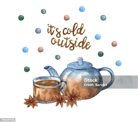 따뜻하게 유지하고 뜨거운 음료를 마십니다 유리 차 주전자 투명 한 찻잔 차 계 피 수채화 손으로 그린 그림 가을에 대한 스톡 벡터 아트 및 기타 이미지 Istock