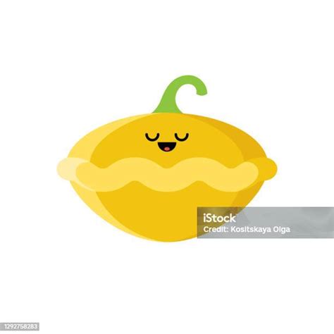 흰색 배경에 가와이 얼굴 고립 된 만화 노란색 파티슨 다채로운 친절한 패티칸 스쿼시 야채 귀여운 재미있는 인물 플랫 디자인