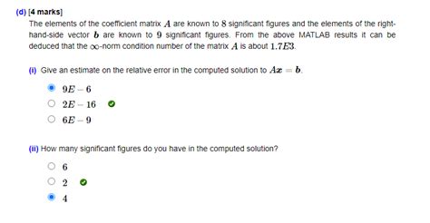 Solved D 4 Marks The Elements Of The Coefficient Matrix