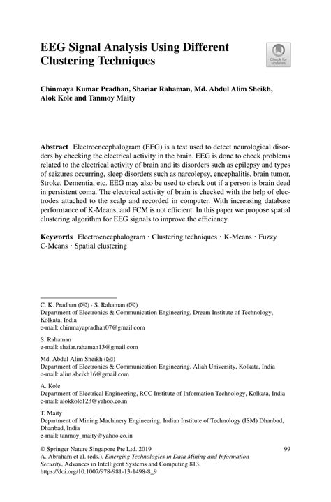 Pdf Eeg Signal Analysis Using Different Clustering Techniques