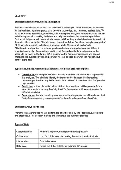 Ict Business Analytics And Data Visualisation Skeleton Notes Studylast