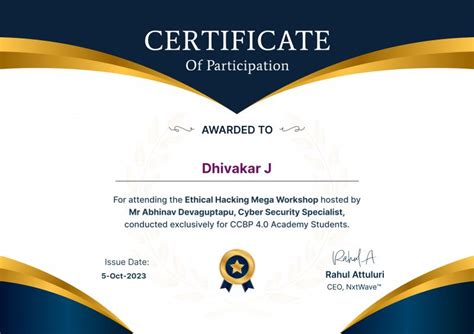 Dhivakar J On Linkedin Ethicalhackingmegaworkshop Nxtwave Ccbp