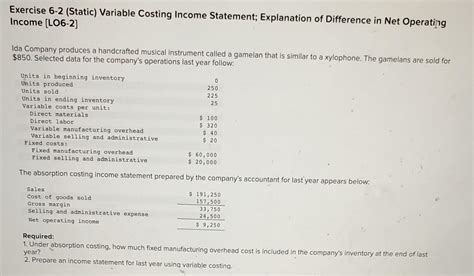 Solved Exercise 6 2 Static Variable Costing Income