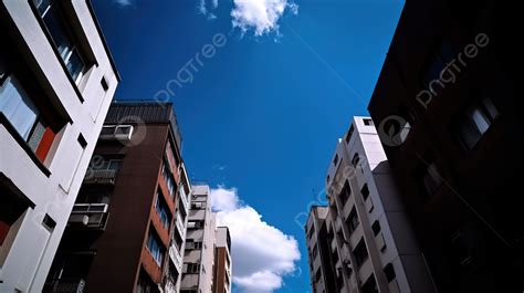 구름과 파란 건물이 있는 푸른 하늘 건물 사이로 보이는 푸른 하늘 고화질 사진 사진 배경 일러스트 및 사진 무료 다운로드 Pngtree