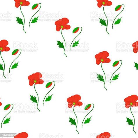 원활한 패턴 빨간색 양귀비 흰색 배경에 고립 된 새싹 야생화 소녀 모티프 벡터 디자인 Eps 10 0명에 대한 스톡 벡터 아트 및 기타 이미지 Istock