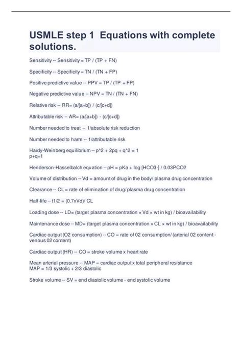 Usmle Step 1 Equations With Complete Solutions Latest 2023 2024 Usmle Step 1 Equations