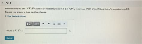 Solved How Many Liters Of A 368 M K2so4 Solution Are Needed
