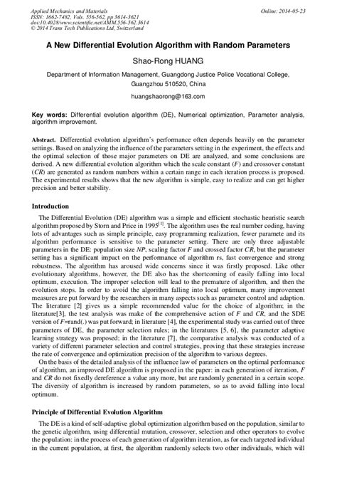 A New Differential Evolution Algorithm With Random Parameters Scientific Net
