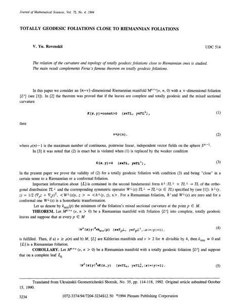 Pdf Totally Geodesic Foliations Close To Riemannian Foliations