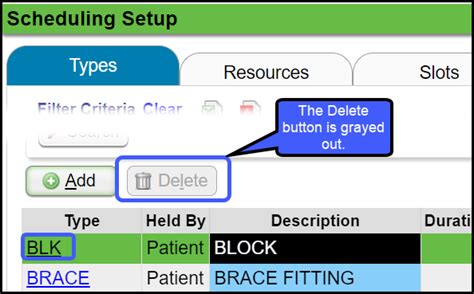 Appointment Types Add Delete Expire