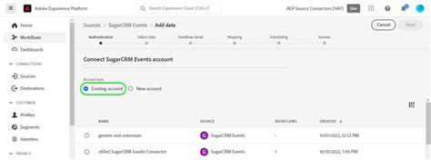 Create A Sugarcrm Events Source Connection In The Ui Adobe Experience Platform