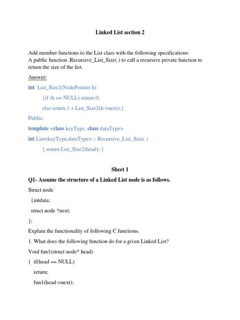 Linked List Member Functions To Add Size And Recursive Functions Pdf