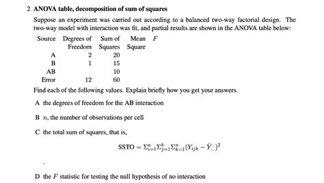 Get Answer 2 Anova Table Decomposition Of Sum Of Squares Suppose An