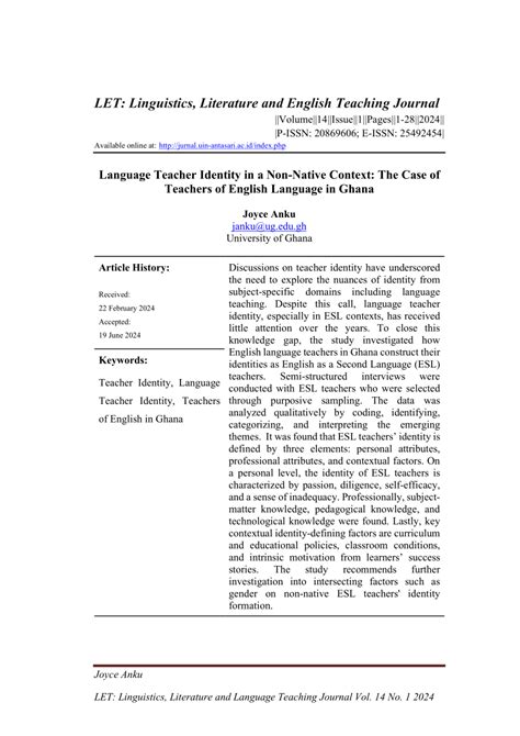 Pdf Let Linguistics Literature And English Teaching Journal Language Teacher Identity In A