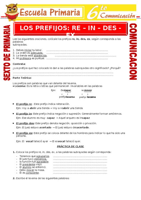 Los Prefijos Re In Des Ex Para Sexto De Primaria Escuelaprimaria Sexto De Primaria Lee Las