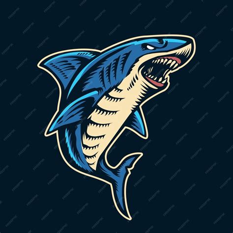 화난 상어 마스코트 만화 그림 프리미엄 벡터