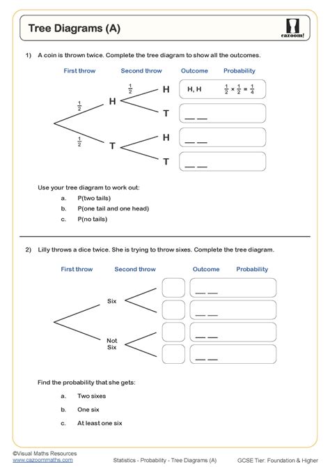Tree Diagrams A Worksheet Printable Maths Worksheets