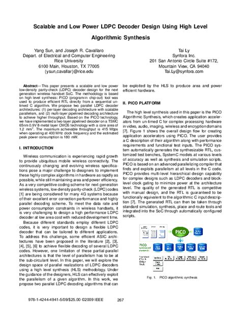 Pdf Scalable And Low Power Ldpc Decoder Design Using High Level Algorithmic Synthesis