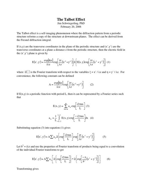 The Talbot Effect Pdf Exponential Function Diffraction