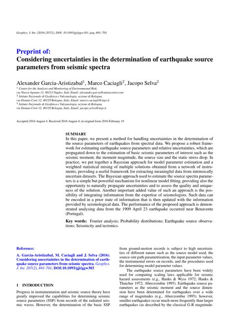PDF Considering Uncertainties In The Determination Of Earthquake Source Parameters From