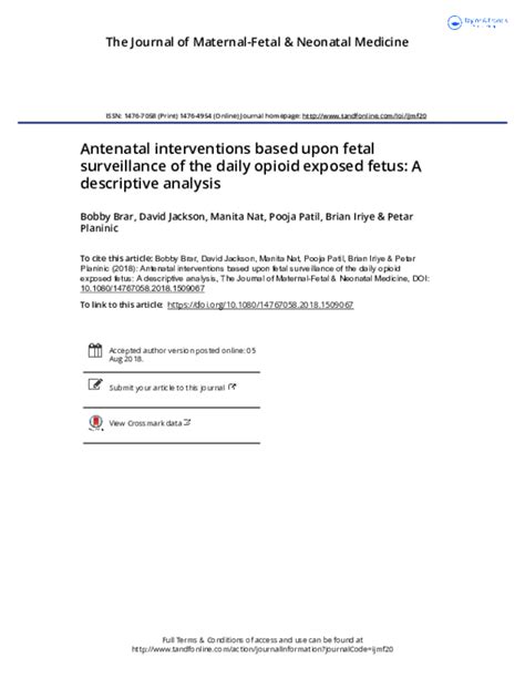 Pdf Antenatal Interventions Based Upon Fetal Surveillance Of The Daily Opioid Exposed Fetus A