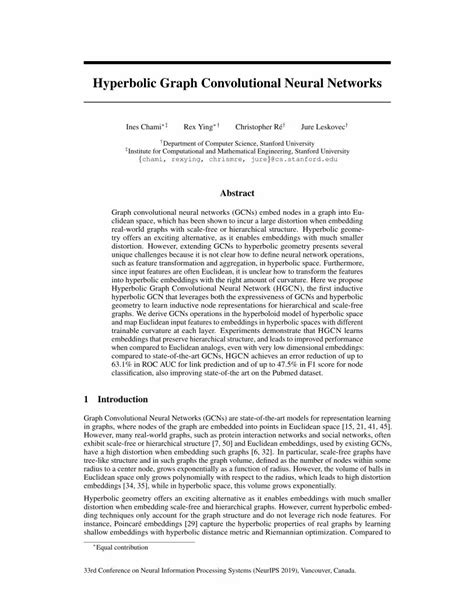 PDF Hyperbolic Graph Convolutional Neural Networks Hyperbolic Graph Convolutional Neural