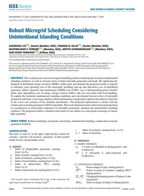 Pdf Robust Microgrid Scheduling Considering Unintentional Islanding Conditions
