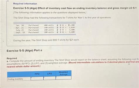 solved required information exercise 5 5 algo effect of