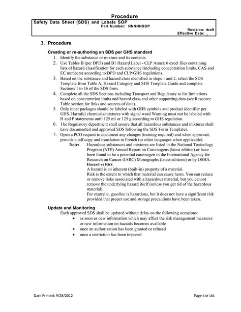 Msds Sds Labelling Sop Ghs Of Classification Labelling Of Chem Doc