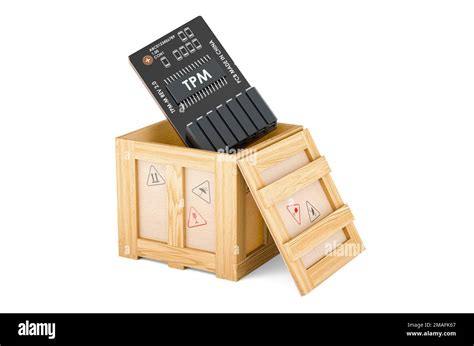 Trusted Platform Module Tpm Inside Wooden Box Delivery Concept 3d Rendering Isolated On White