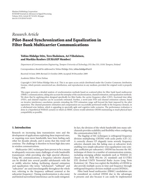 pdf pilot based synchronization and equalization in filter bank
