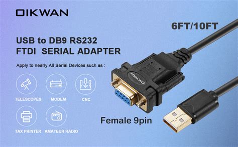 Amazon Com OIKWAN USB To RS232 Serial Adapter With FTDI Chipset USB 2 0 To Female DB9 Serial