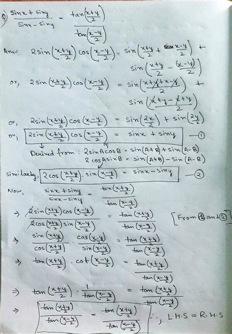Prove That Sinx Siny Sinx Siny Tanx Y 2 Tanx Y 2