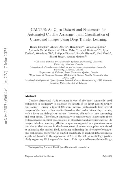 Pdf Cactus An Open Dataset And Framework For Automated Cardiac Assessment And Classification