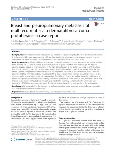 Pdf Breast And Pleuropulmonary Metastasis Of Multirecurrent Scalp Dermatofibrosarcoma