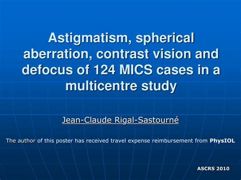 Ppt Astigmatism Spherical Aberration Contrast Vision And Defocus Of 124 Mics Cases In A