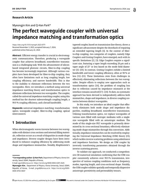 Pdf The Perfect Waveguide Coupler With Universal Impedance Matching And Transformation Optics