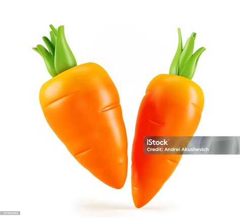 3d 오렌지 당근 흰색 배경에 고립 된 녹색 잎과 유기 야채 건강한 음식 요리를위한 자연 농산물 부활절 장식 요소입니다 카툰 렌더 아이콘 3차원 형태에 대한 스톡 사진 및