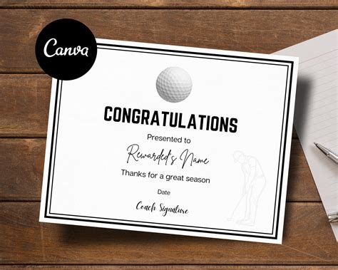 Editable Golf Award Certificates Canva Template Printable Custom Certificate Online Template Etsy