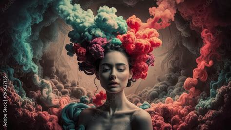 Clouds Of Colored Smoke Surrounding A Woman A Charming And Mysterious Atmosphere Of An Abstract