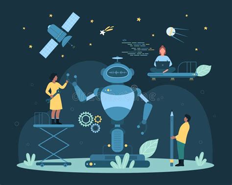 Robot Making Technology Set Tiny People Building Cyborg With