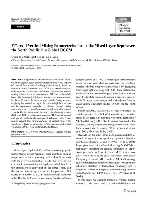 Pdf Effects Of Vertical Mixing Parameterization On The Mixed Layer Depth Over The North