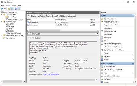 Windows — узнать причину перезагрузки сервера Internet