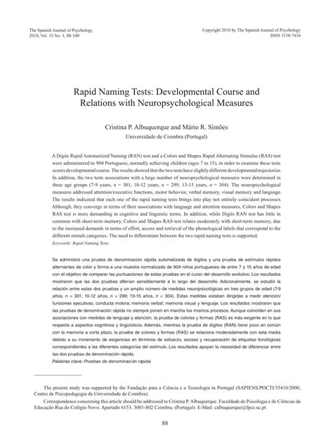 Pdf Rapid Naming Tests Developmental Course And Relations With