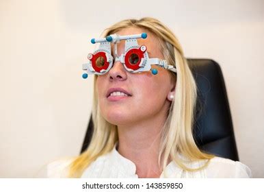Customer Optician Trying Test Glasses Trial Stock Photo 143859850