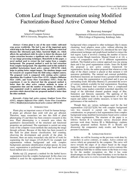 Pdf Cotton Leaf Image Segmentation Using Modified Factorization Based Active Contour Method