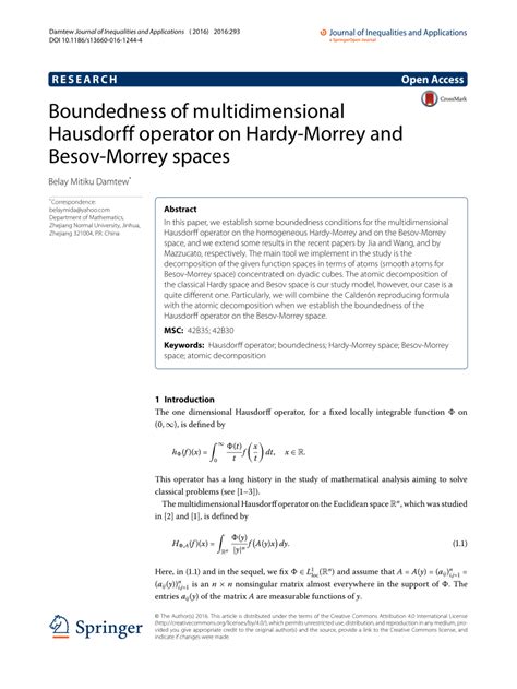 Pdf Boundedness Of Multidimensional Hausdorff Operator On Hardy Morrey And Besov Morrey Spaces