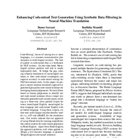 Enhancing Code Mixed Text Generation Using Synthetic Data Filtering In
