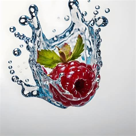 Raspberry Splash With White Background Premium Ai Generated Image